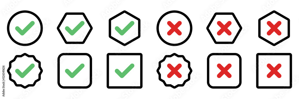 Check and wrong marks Icon Set, Tick and cross marks, Accepted,Rejected, Approved,Disapproved ...