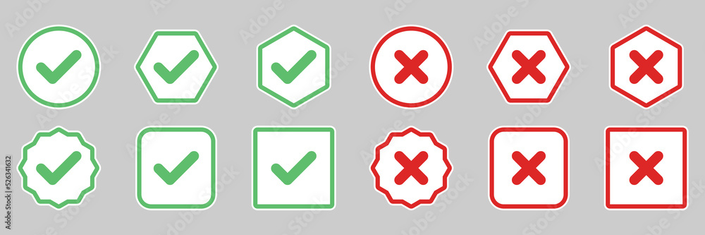 Check and wrong marks Icon Set, Tick and cross marks, Accepted,Rejected ...