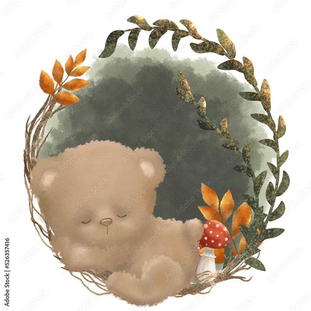 Woodland cute animals baby clipart bear, Watercolor illustration, Png ...