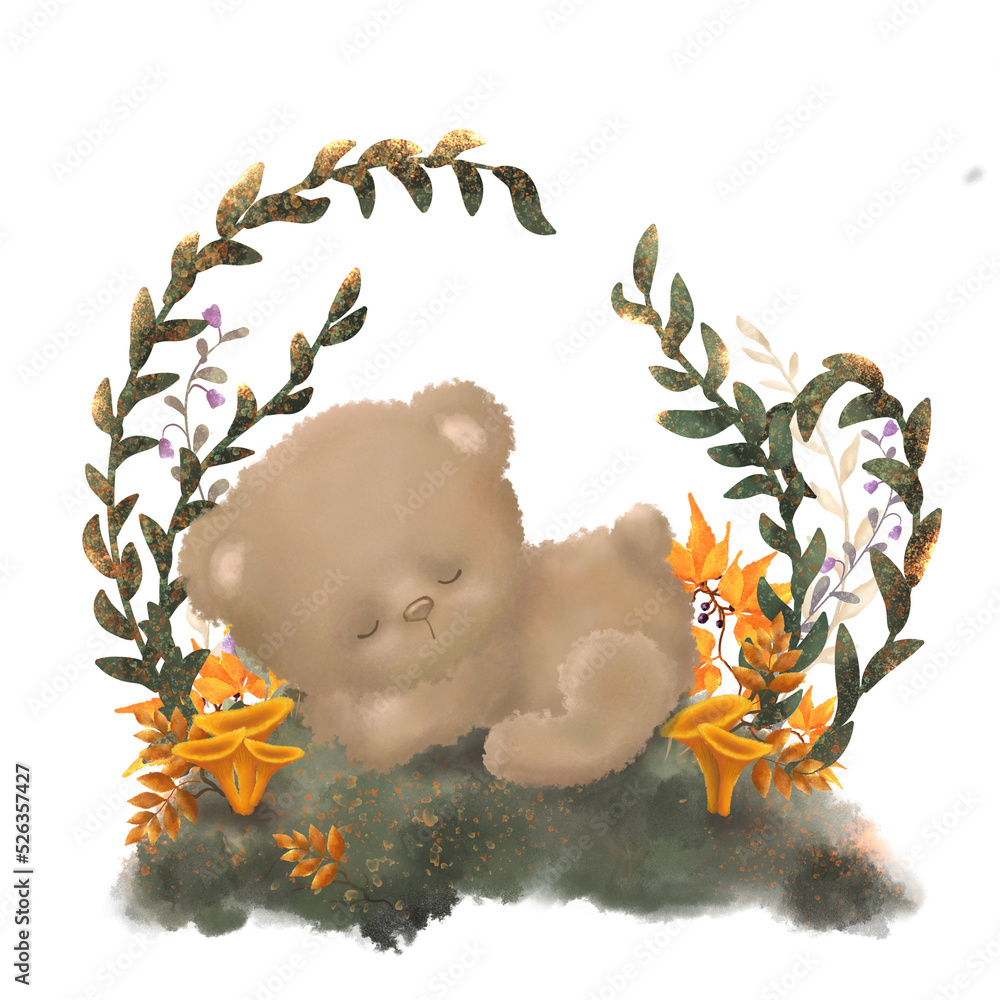 Woodland cute animals baby clipart bear, Watercolor illustration, Png ...