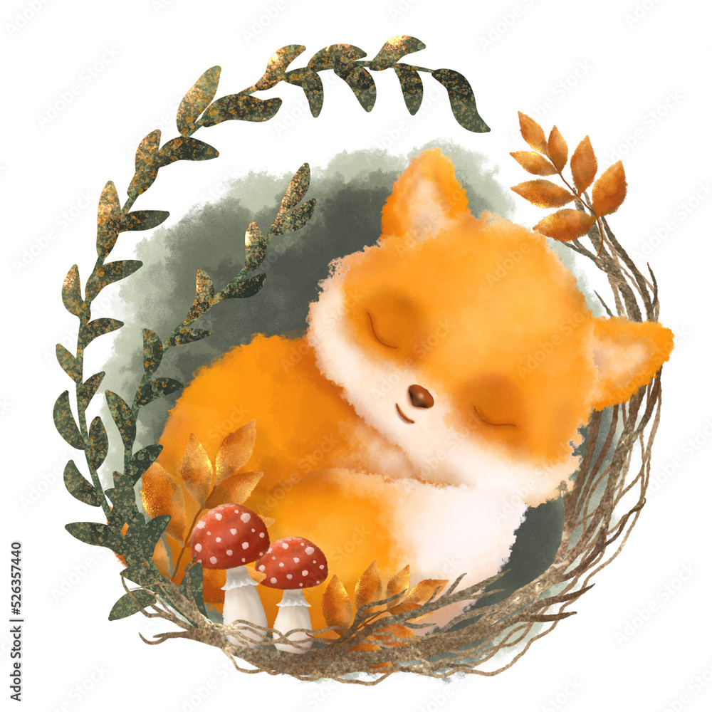Woodland cute animals baby clipart fox, Watercolor illustration, Png ...