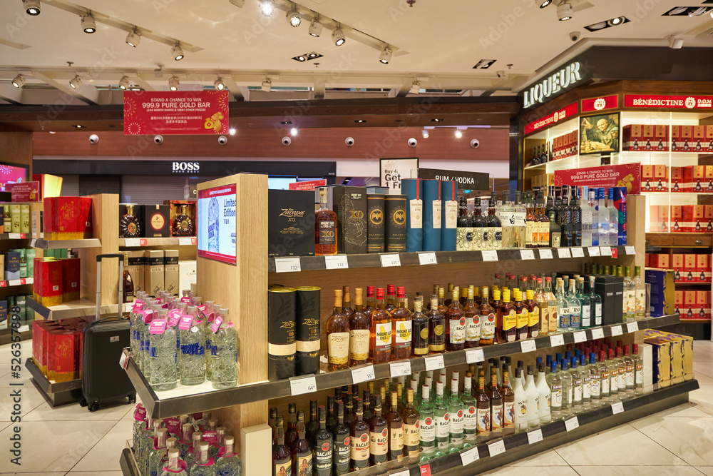 SINGAPORE - CIRCA JANUARY, 2020: a broad range of alcoholic drinks on ...