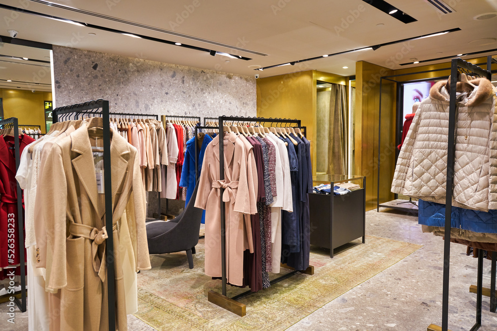 SINGAPORE - CIRCA JANUARY, 2020: clothes on display at Max Mara store ...