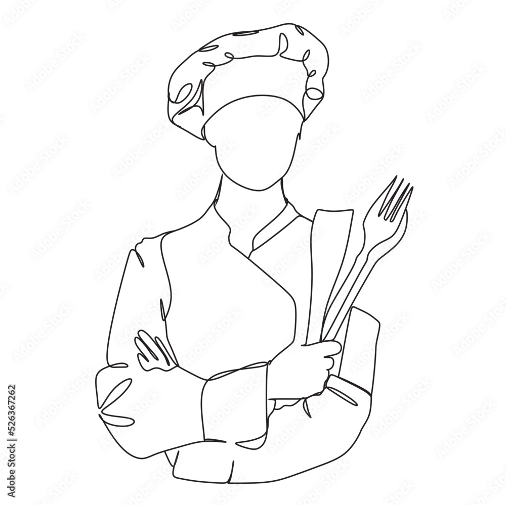 Cook Vector art drawing.Line art.Chef Hat Clipart, Fast Food, Steak ...