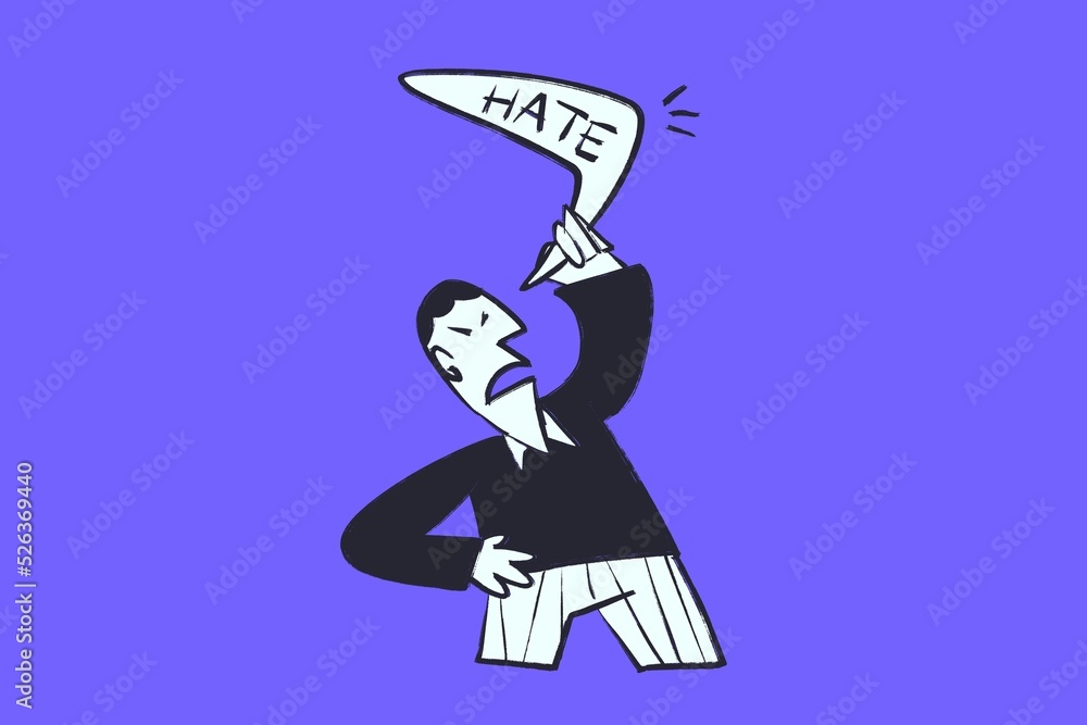 Hate is a boomerang, person throwing a boomerang that will come back ...
