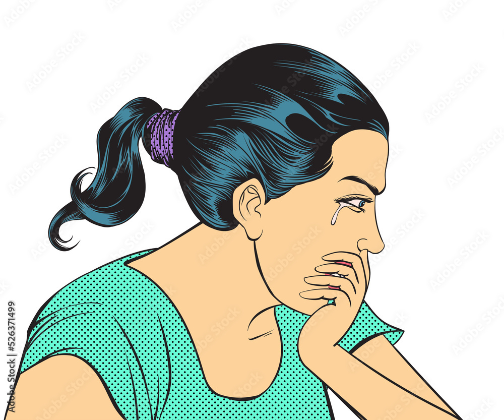 Disappointed and sad woman, crying. hand drawn style design ...