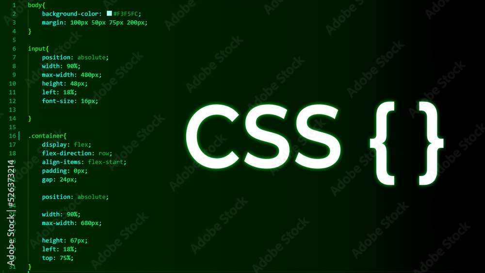 Css Code On Dark Background In Code Editor And Word Css Banner For Css 3873