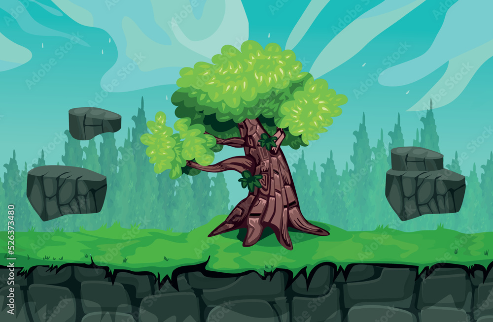 Landscape Big Tree Game background cartoon vector , game design nature ...