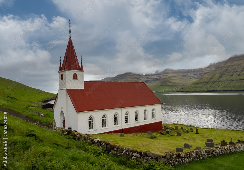 Beautiful Húsar Church on Kalsoy Island, northern Faroe Islands (Faroes ...