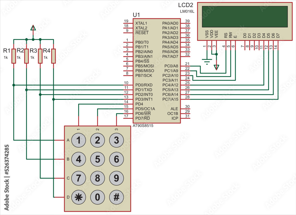 The Vector Electrical Schematic Diagram Of A Digital Information Output Device Operating Under