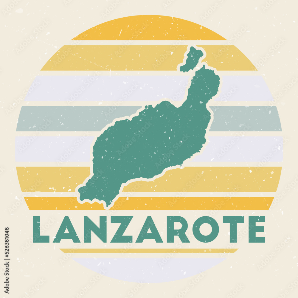 Lanzarote logo. Sign with the map of island and colored stripes, vector ...