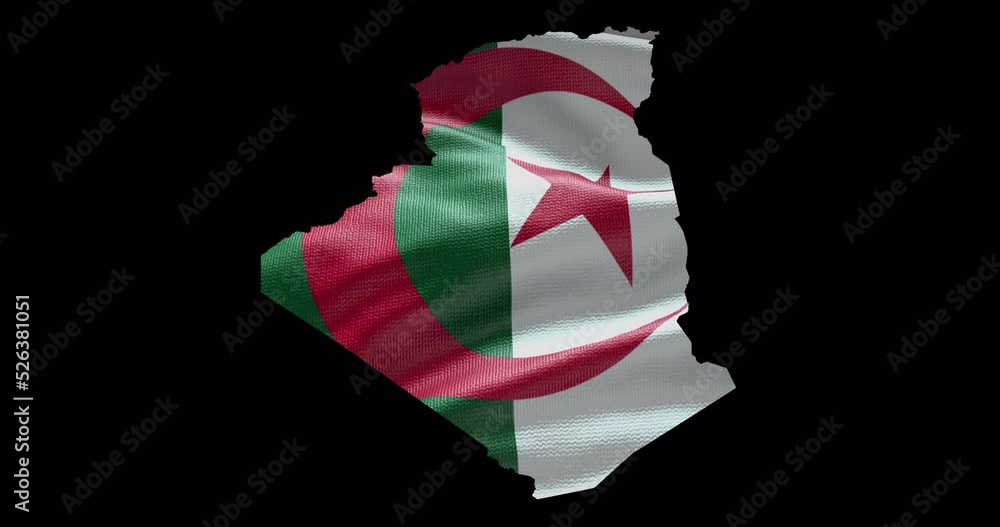Algeria outline with waving national flag. Alpha channel background ...
