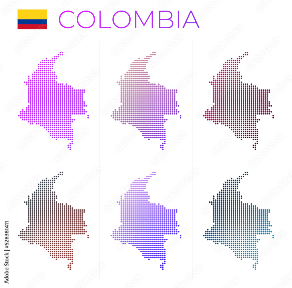 Colombia dotted map set. Map of Colombia in dotted style. Borders of ...