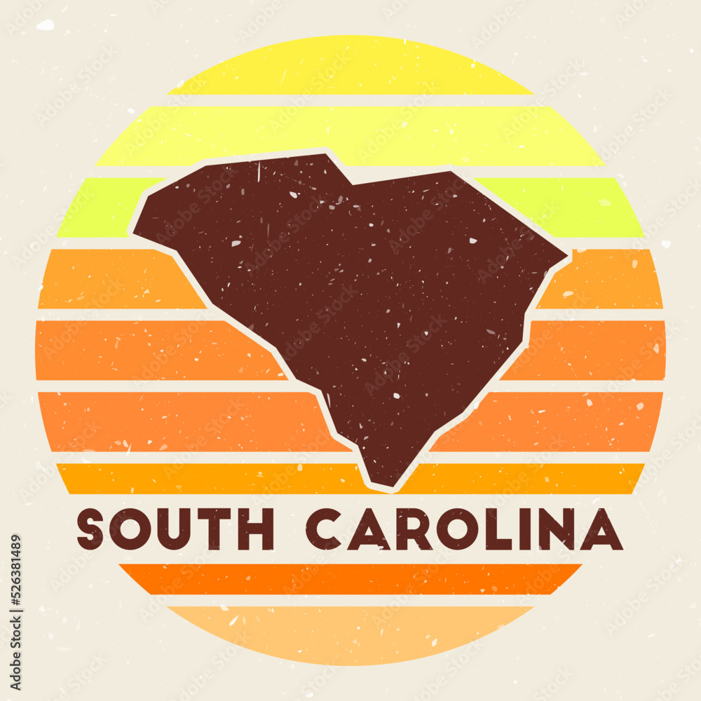 South Carolina logo. Sign with the map of us state and colored stripes ...