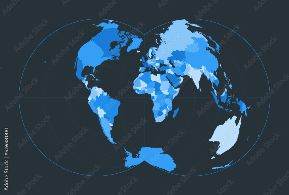 World Map. Nicolosi globular projection. Futuristic world illustration ...