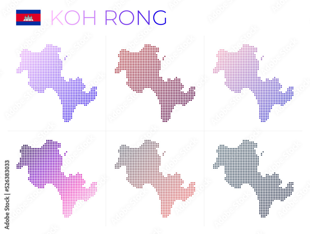 Koh Rong dotted map set. Map of Koh Rong in dotted style. Borders of ...