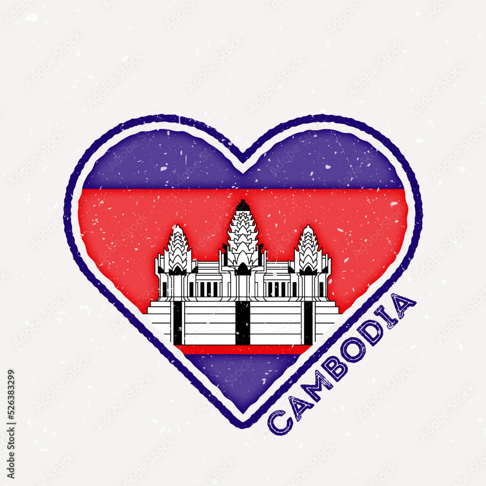 Cambodia heart flag badge. Cambodia logo with grunge texture. Flag of ...
