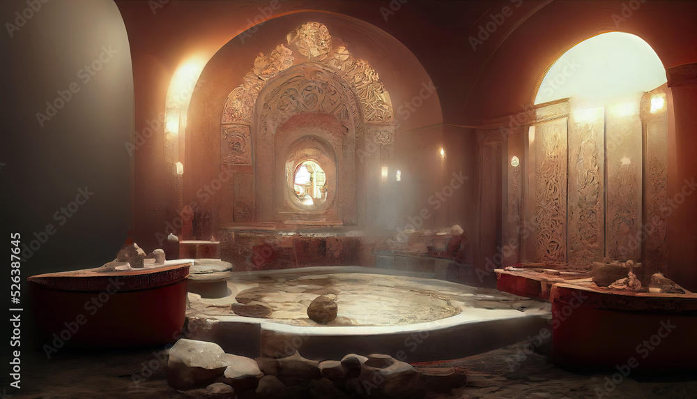 Ancient interior Turkish bath, frescoes on the walls, baths, oriental ...