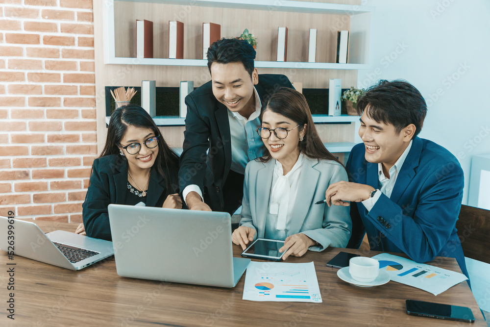 Happy diverse employees team celebrating teamwork success, business ...