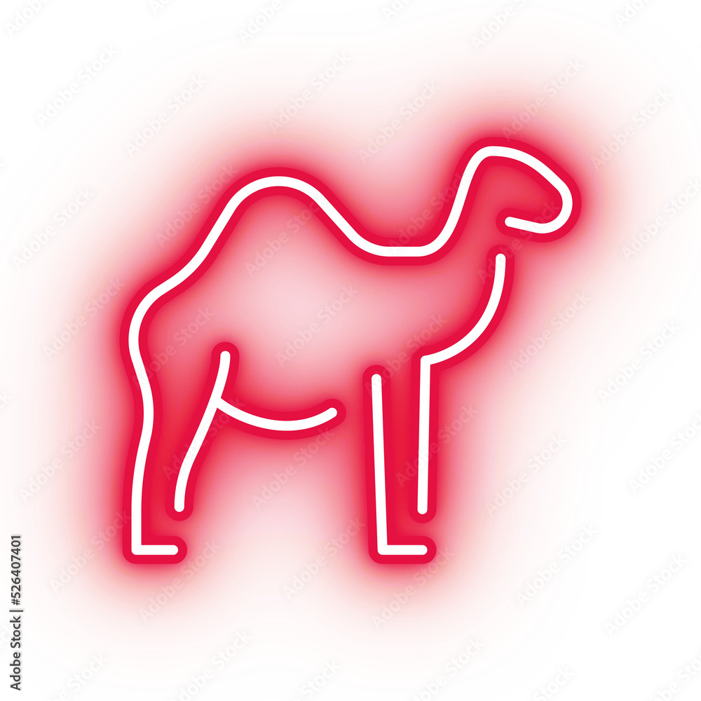 Neon red camel icon, transparent background, neon safari animal icon ...