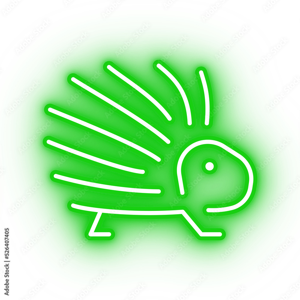 Neon green porcupine icon, transparent background, neon safari animal ...