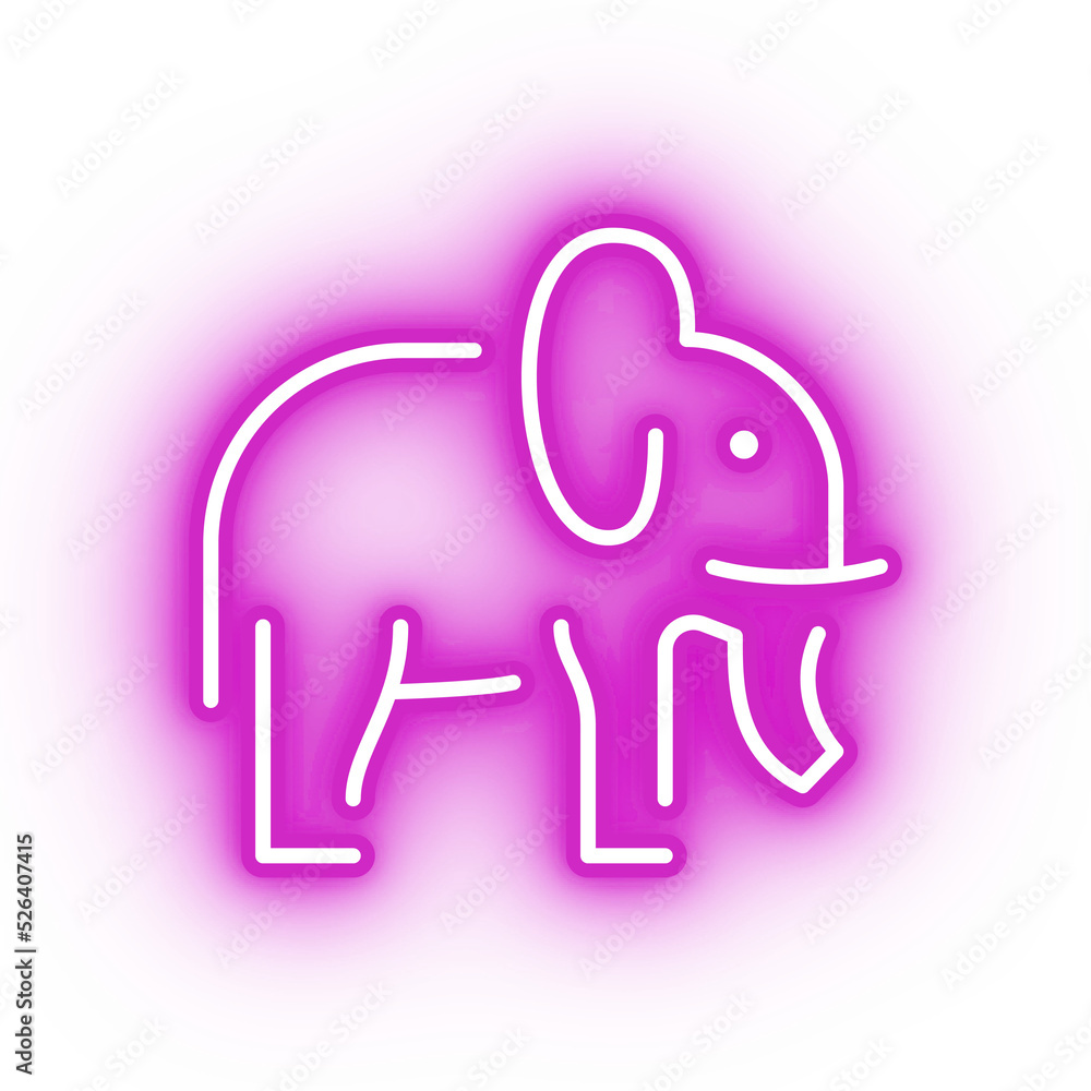 Neon pink elephant icon, transparent background, neon safari animal ...