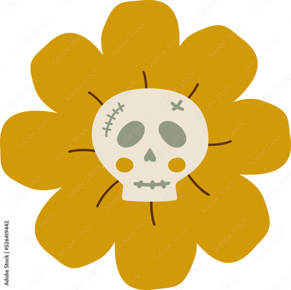 Human skull into flower funny mystical isolated element. Witchcraft PNG ...