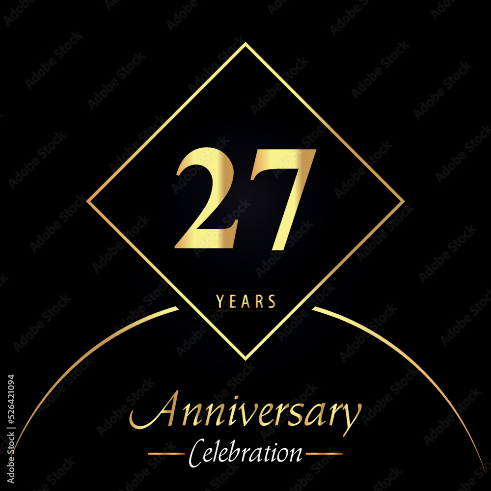 27 years anniversary celebration with gold square frames and circle ...