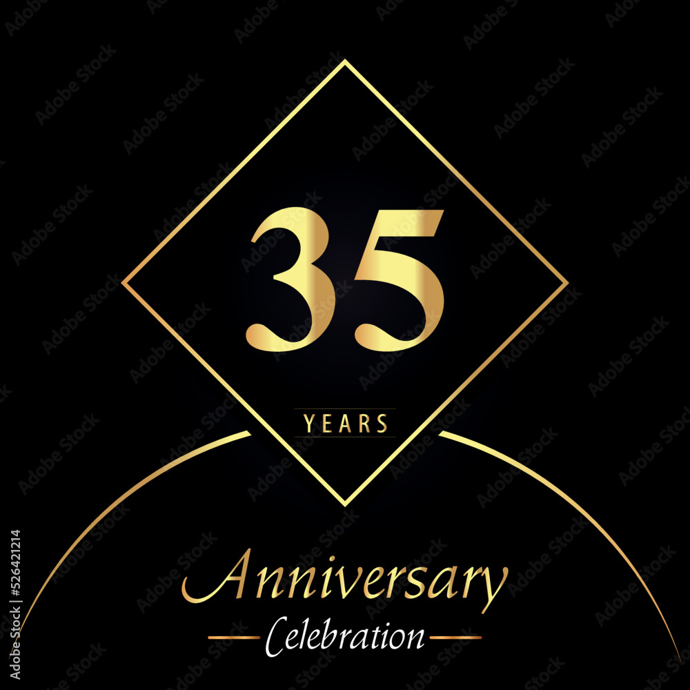 35 years anniversary celebration with gold square frames and circle ...