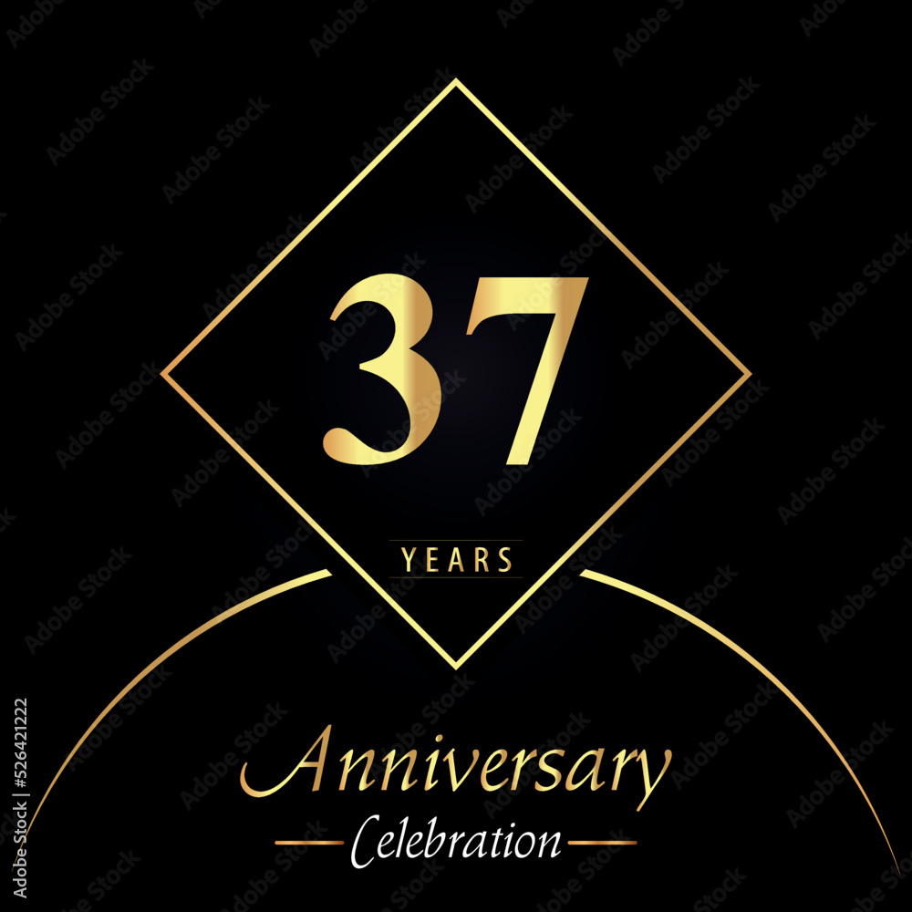 37 years anniversary celebration with gold square frames and circle ...