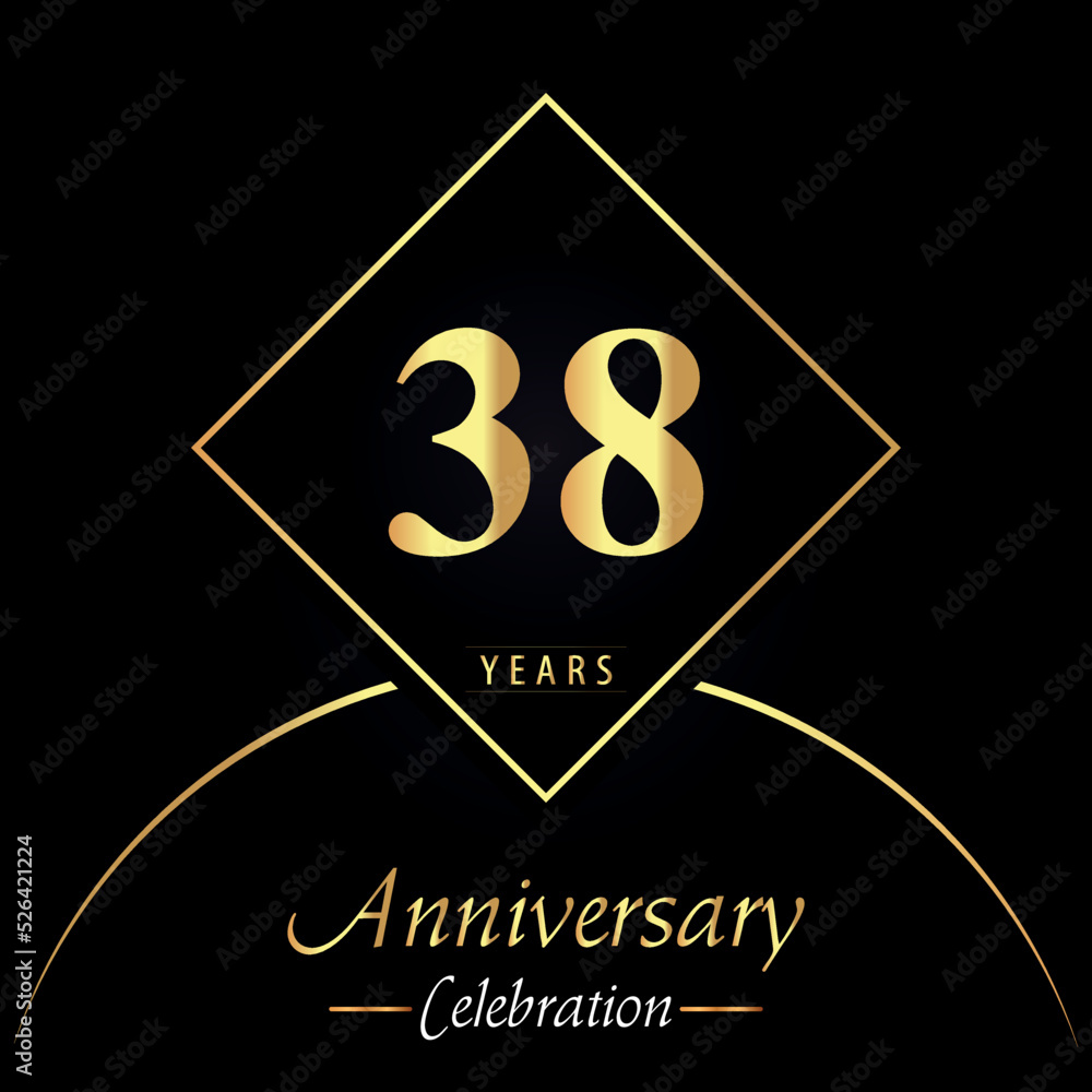 38 years anniversary celebration with gold square frames and circle ...