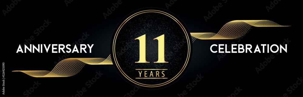 11 Years Anniversary Celebration with Golden Waves and Circle Frames on ...