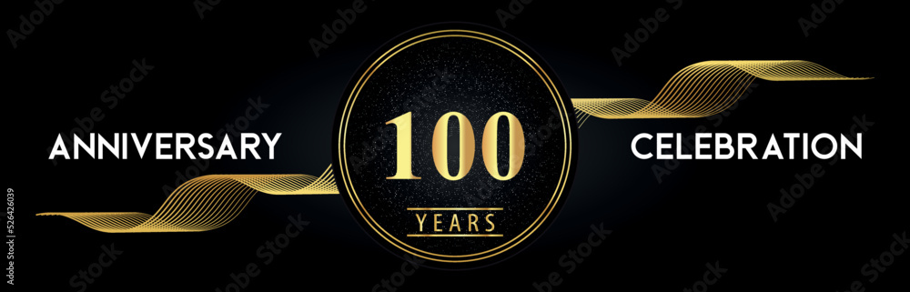 100 Years Anniversary Celebration with Golden Waves and Circle Frames ...