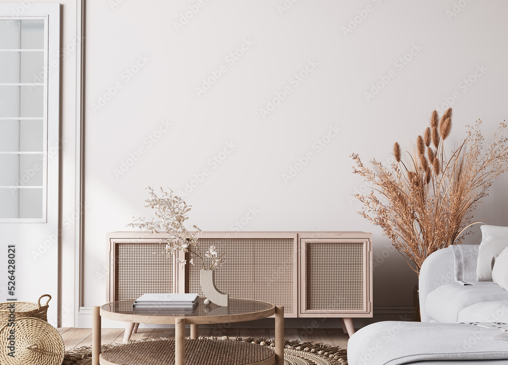 Mockup frame in Scandinavian interior background, bright room in white ...