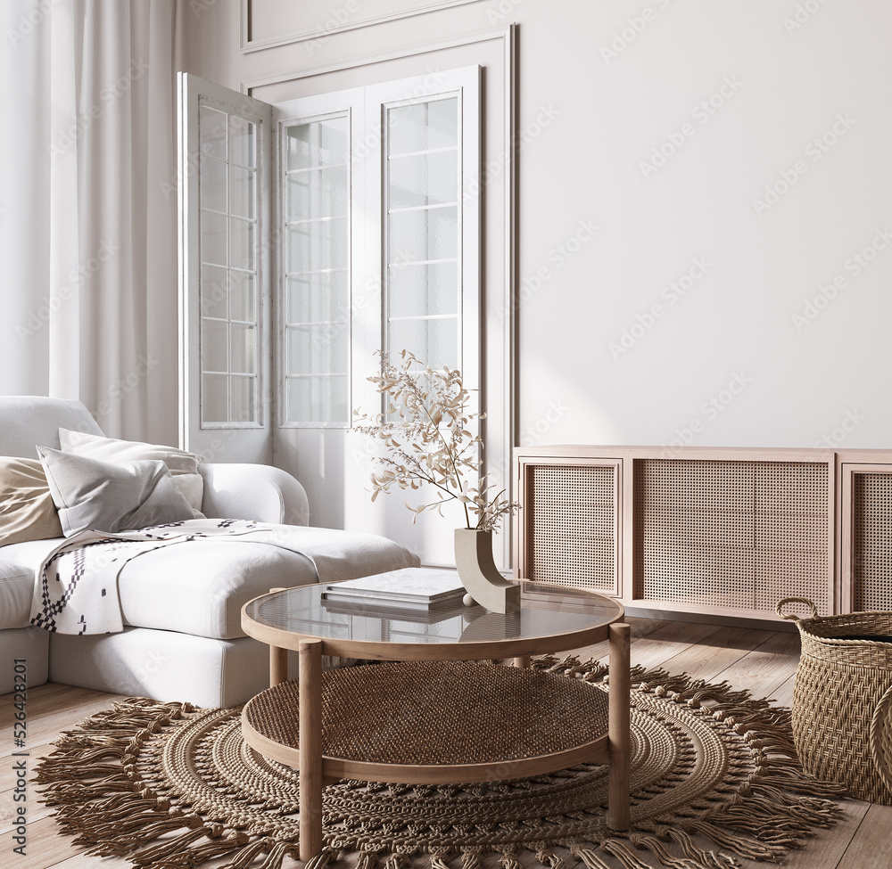 Mockup frame in Scandinavian interior background, bright room in white ...