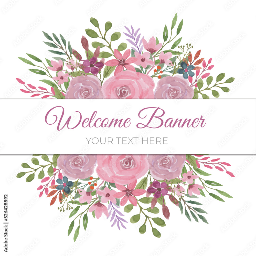 Welcome banner with watercolor floral design Stock Vector | Adobe Stock