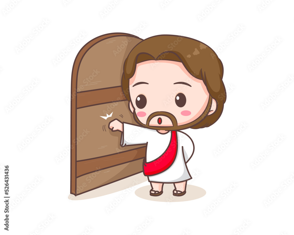 Jesus Christ knocking the door cartoon character. Cute mascot ...