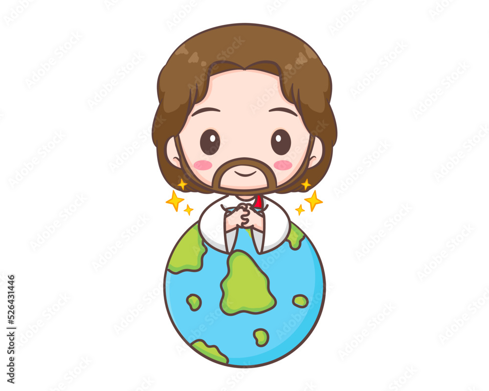 Jesus Christ loves world cartoon character. Cute mascot illustration ...