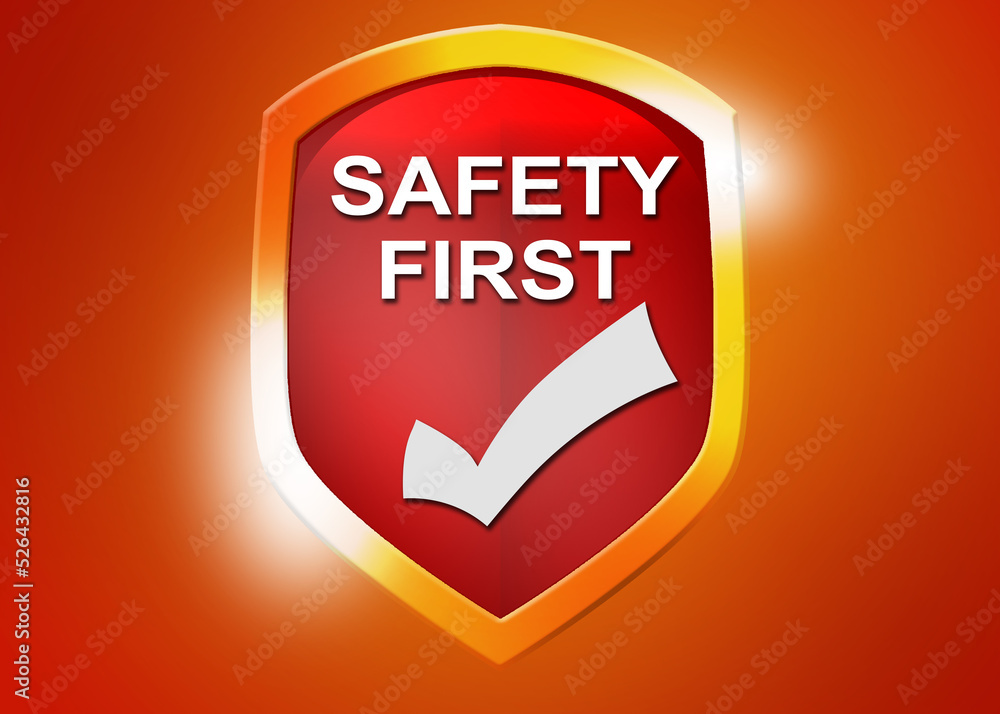 Safety First shield sign with checkmark Stock Illustration | Adobe Stock