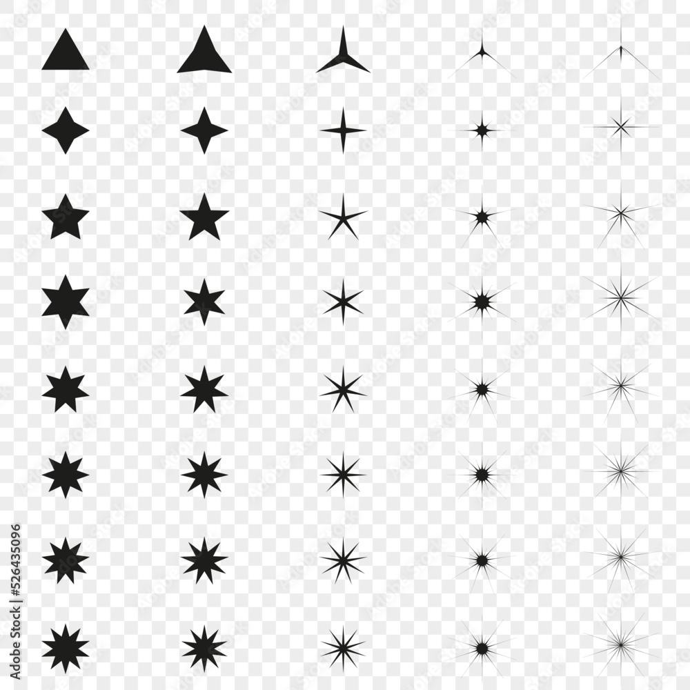 Stars collection. Star vector icons. Black set of Stars, isolated on transparent background ...