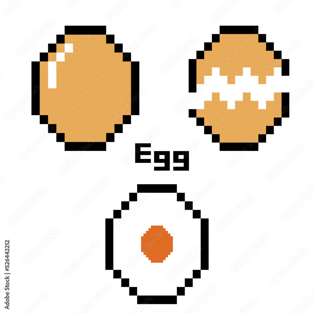 boiled egg pixel art half egg full egg 8 bit pixel food vector ...