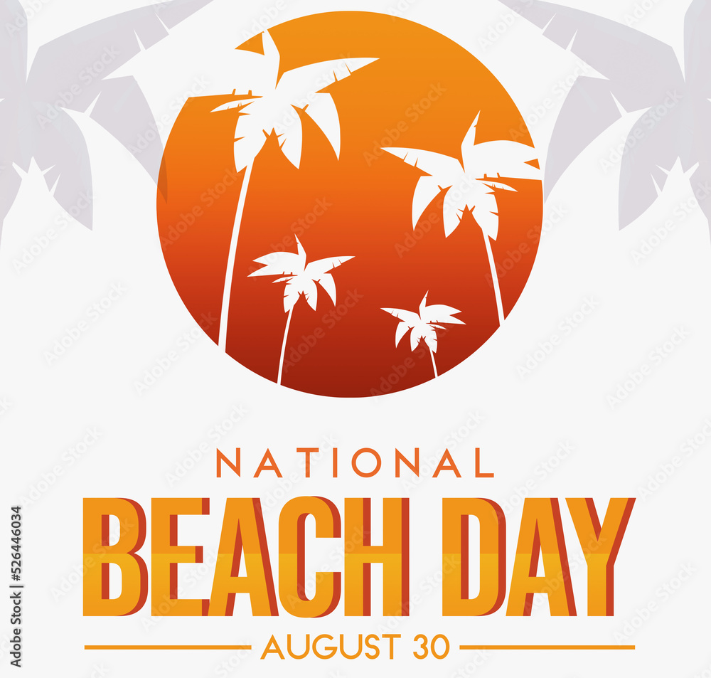 National Beach Day Abstract Background with Sun and Trees. Celebrating ...