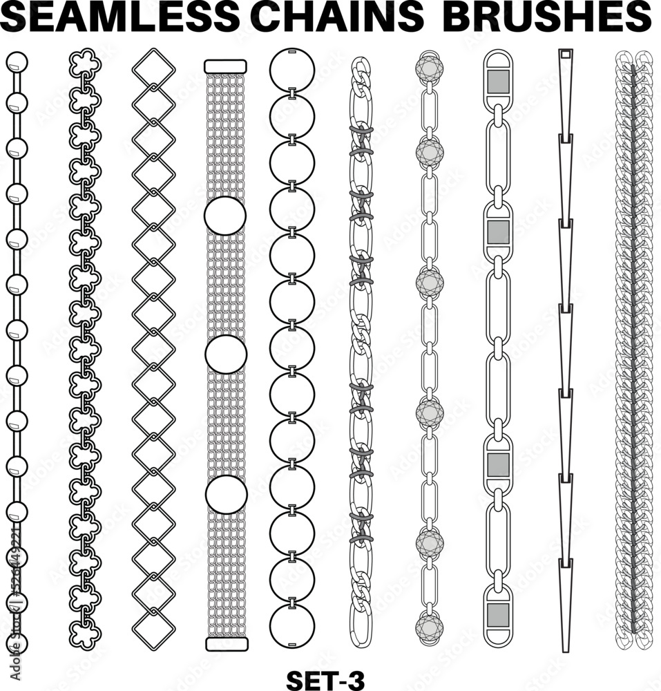 Seamless Chain pattern brushes flat sketch vector illustrator Brush set ...