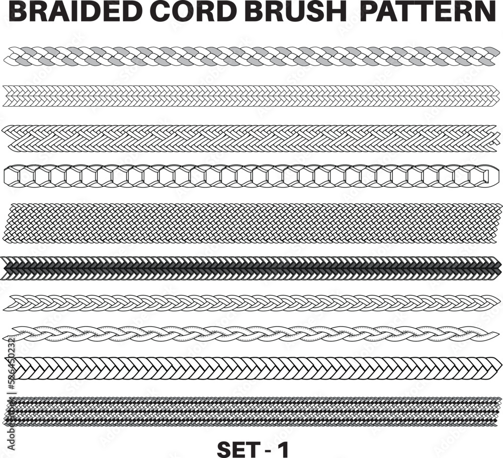Seamless Braided cord pattern brushes flat sketch vector illustration, Set of Braided Rope cable ...
