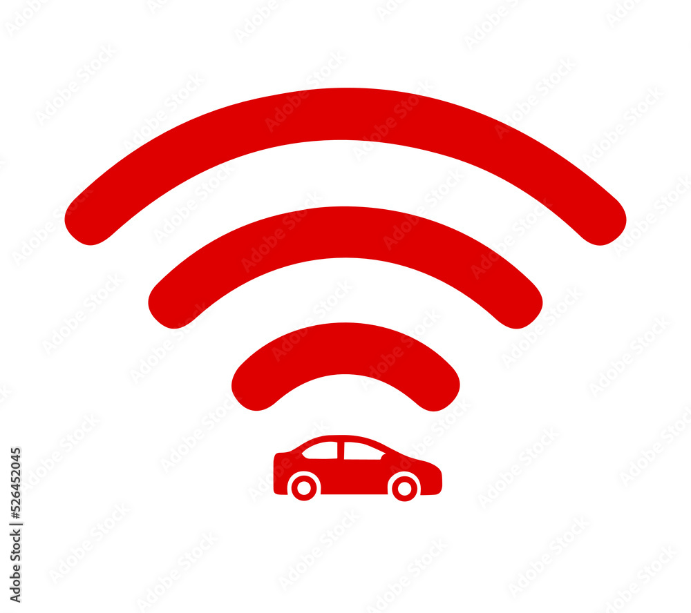 Car WiFi icon or logo. A WiFi signal on a car. Wifi function Logo ...