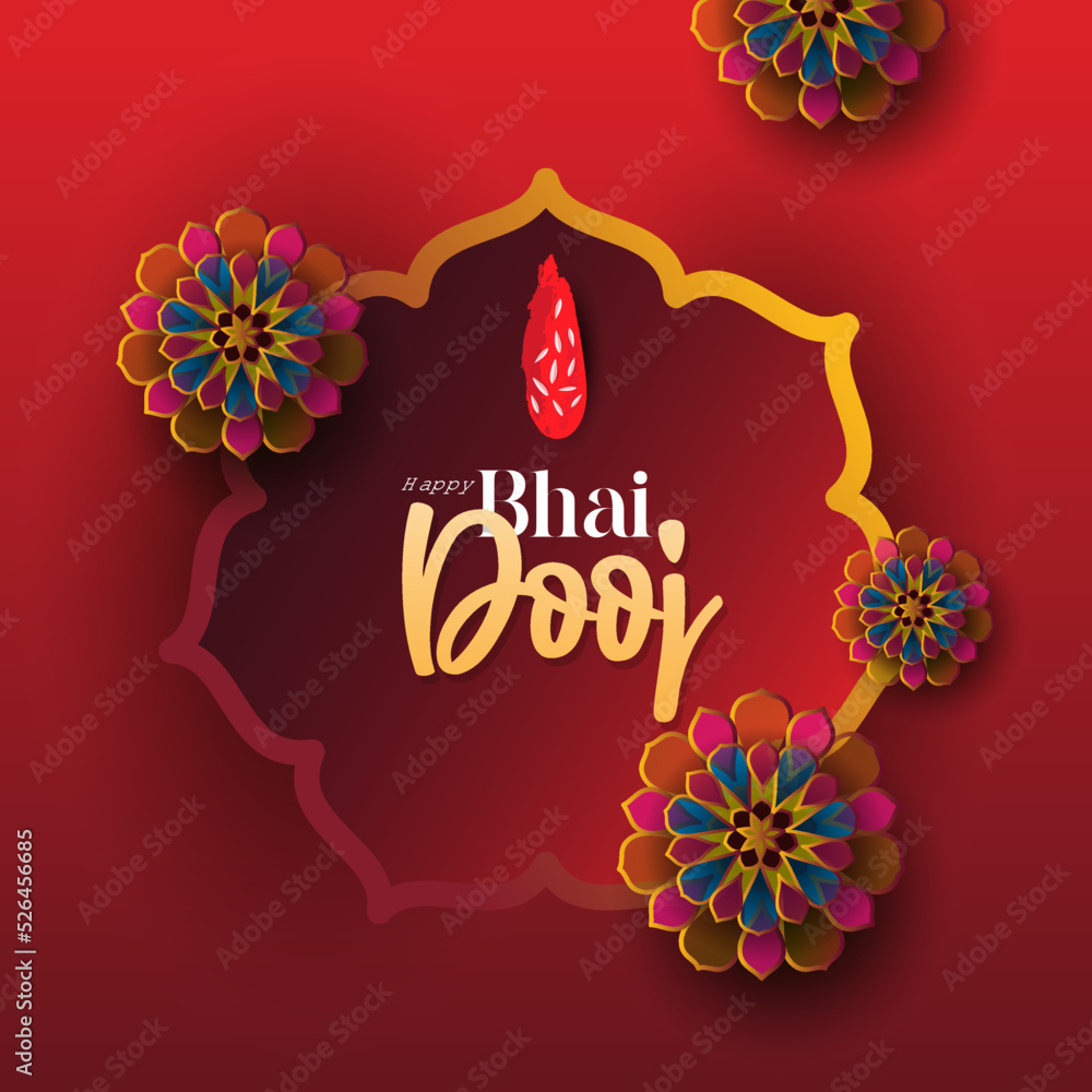 Happy Bhai Dooj Greeting Template with Decorative Ornaments, Bhai Tika ...