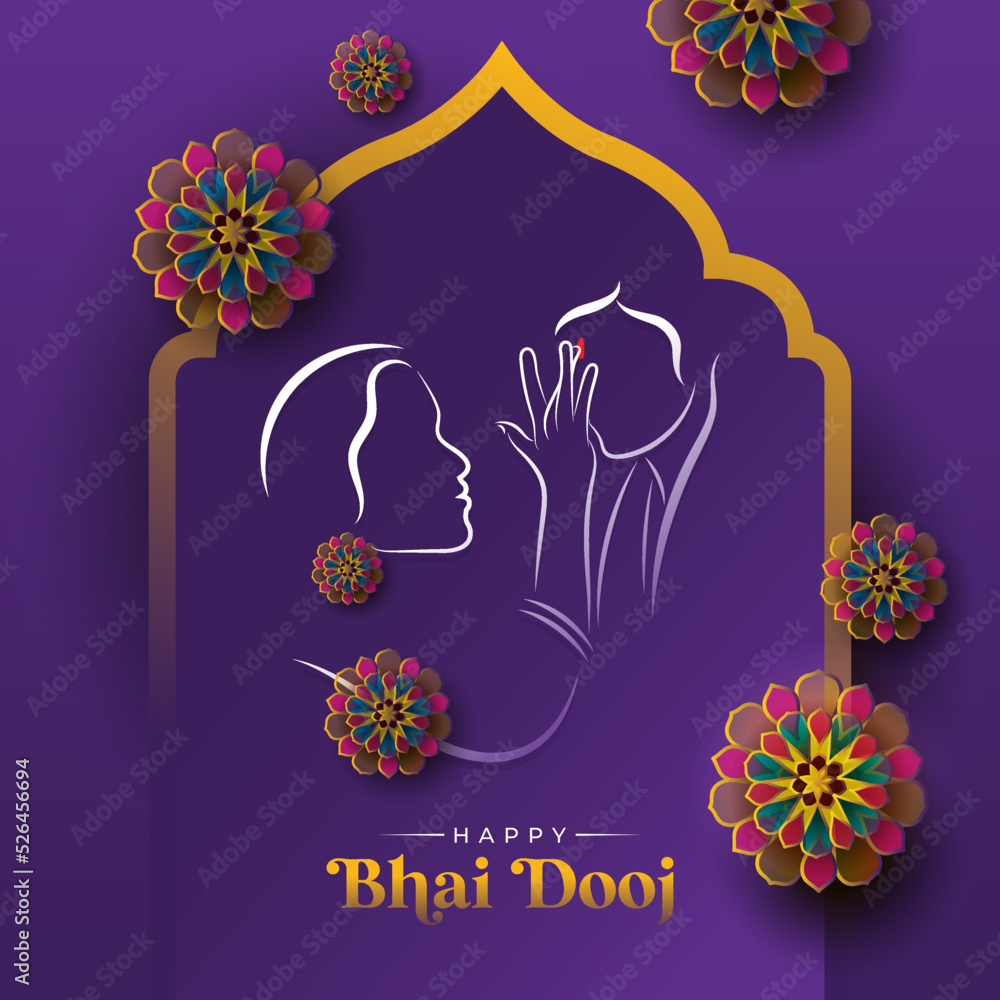 Happy Bhai Dooj Greeting Template with Decorative Ornaments, Bhai Tika ...