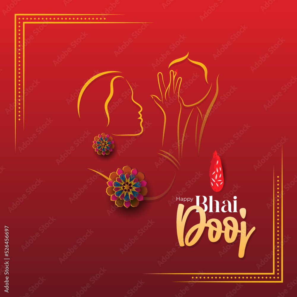 Happy Bhai Dooj Greeting Template with Decorative Ornaments, Bhai Tika ...