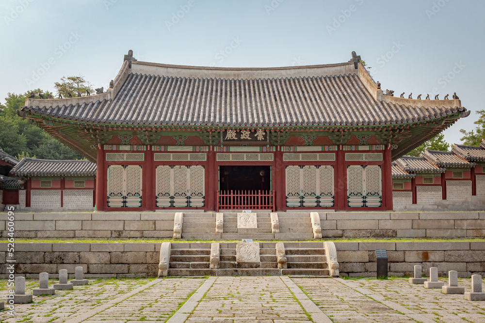 Colorful traditional wood Korean architecture king's throne temple ...