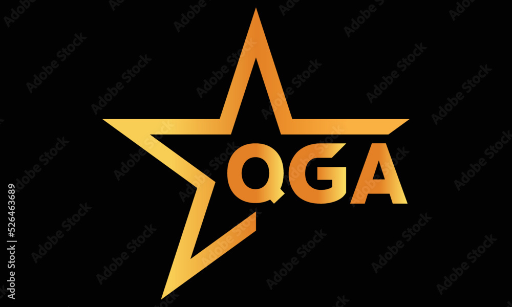 QGA golden luxury star icon three letter logo design vector template ...